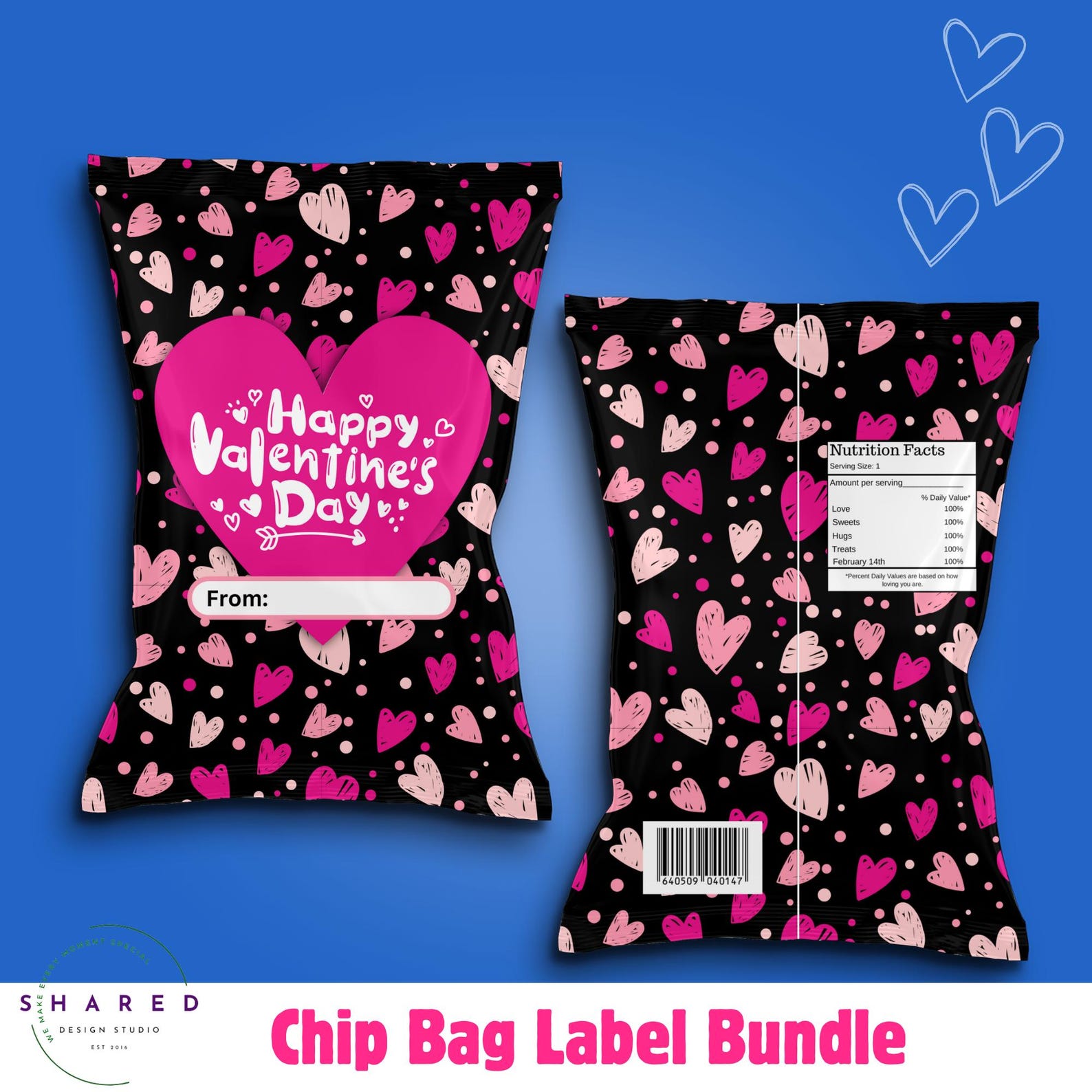 Printable Valentine's Day Chip Bag Label Bundle, Colorful Heart Chip ...