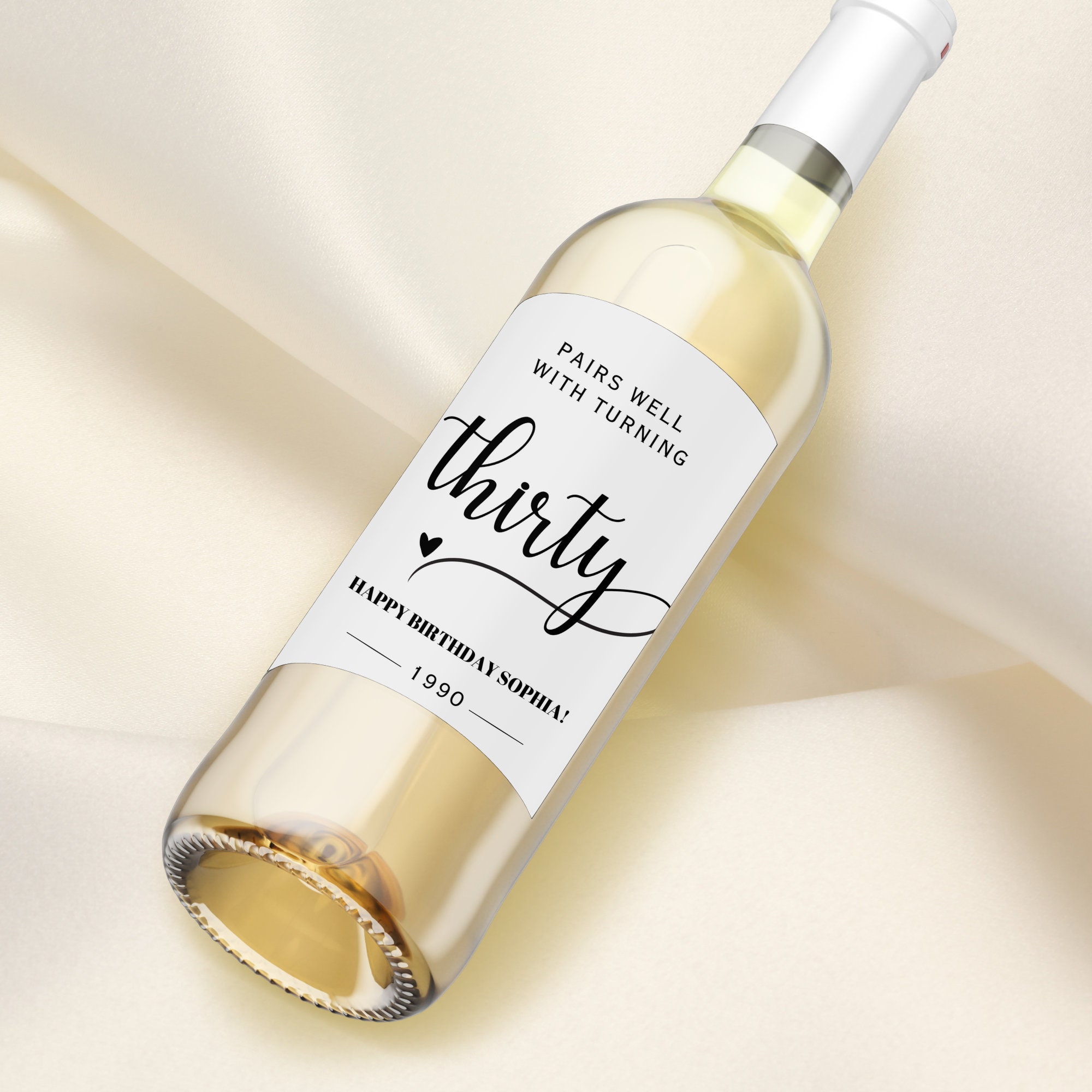 Editable Thirty Birthday Wine Bottle Label, Elegant Black & White ...