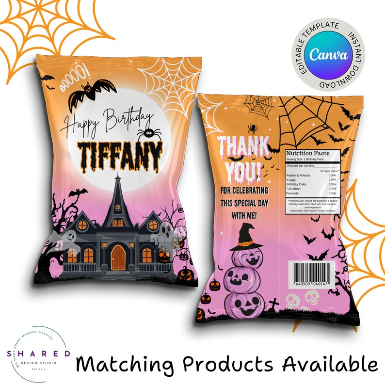Editable Halloween Chip Bag Label Bundle, Printable Pink Orange ...