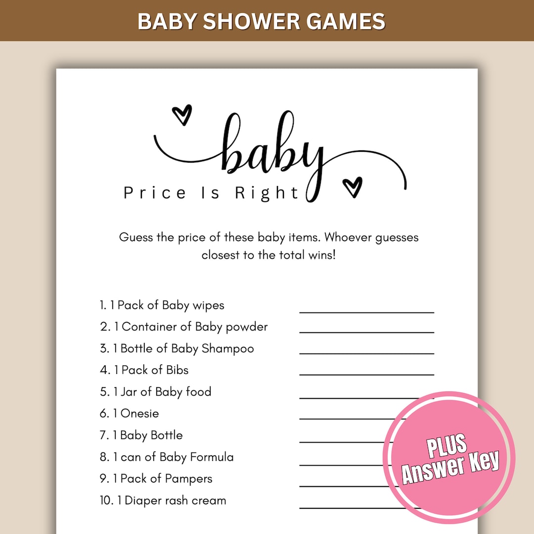 Minimalist Baby Shower Pricing Game Hearts | Baby Shower Games Girl ...