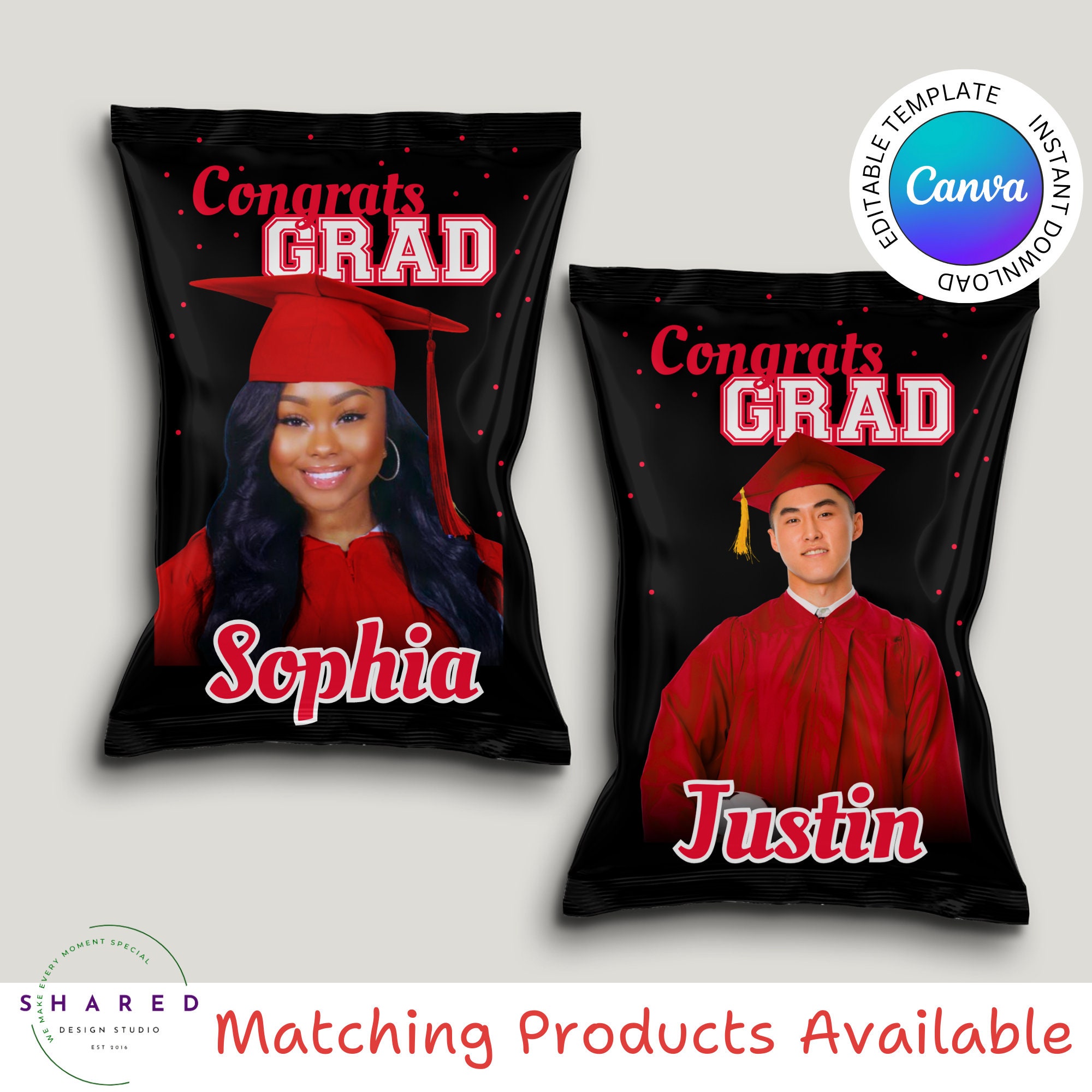 Editable Red, White, & Black Graduation Chip Bag Label, Printable ...