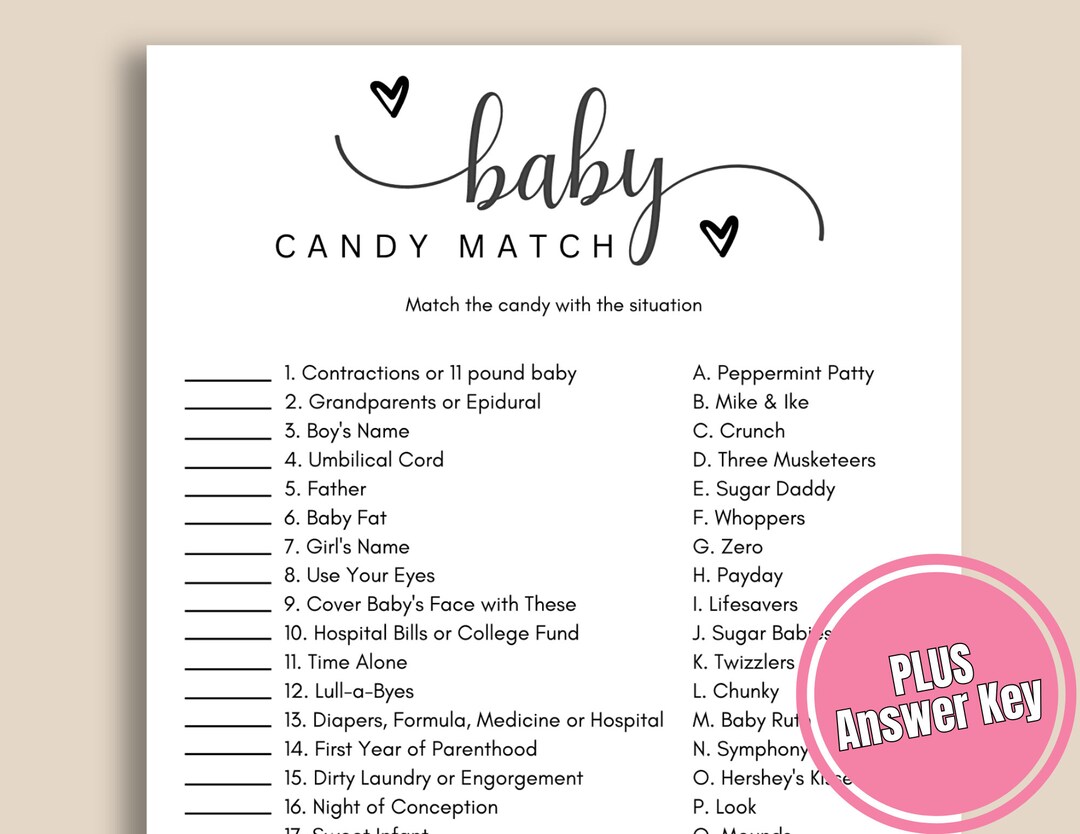 Minimalist Baby Shower Candy Match Game | Baby Shower Games Girl | Baby ...