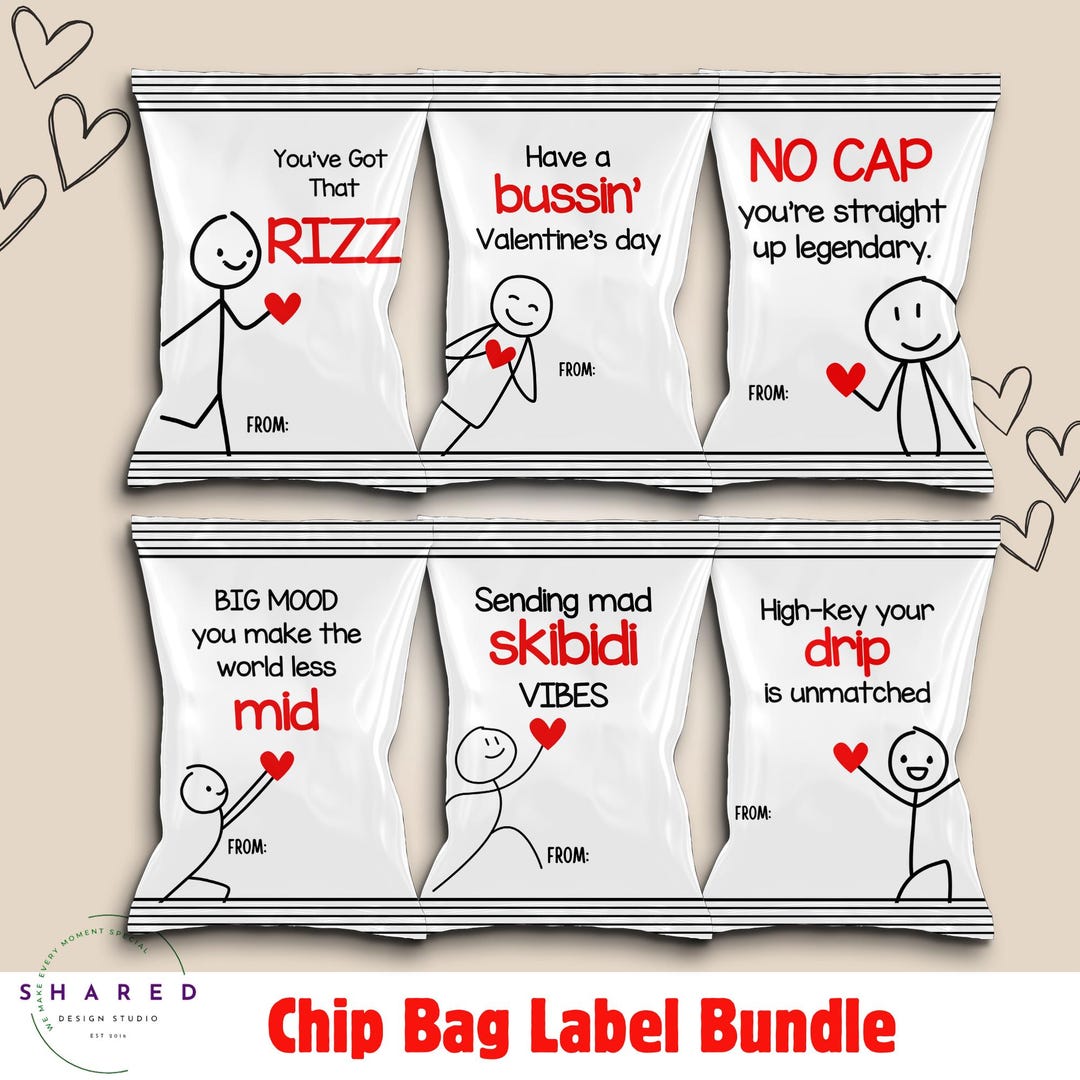 Slang Kids Valentine's Day Chip Bag Labels, Funny Printable Classroom ...