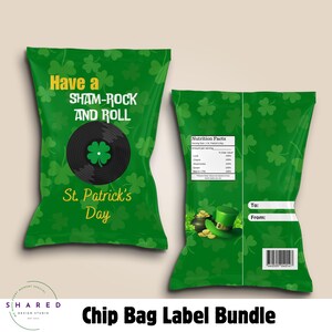 Editable St. Patrick's Day Chip Bag Label Bundle, Printable Green Lucky ...