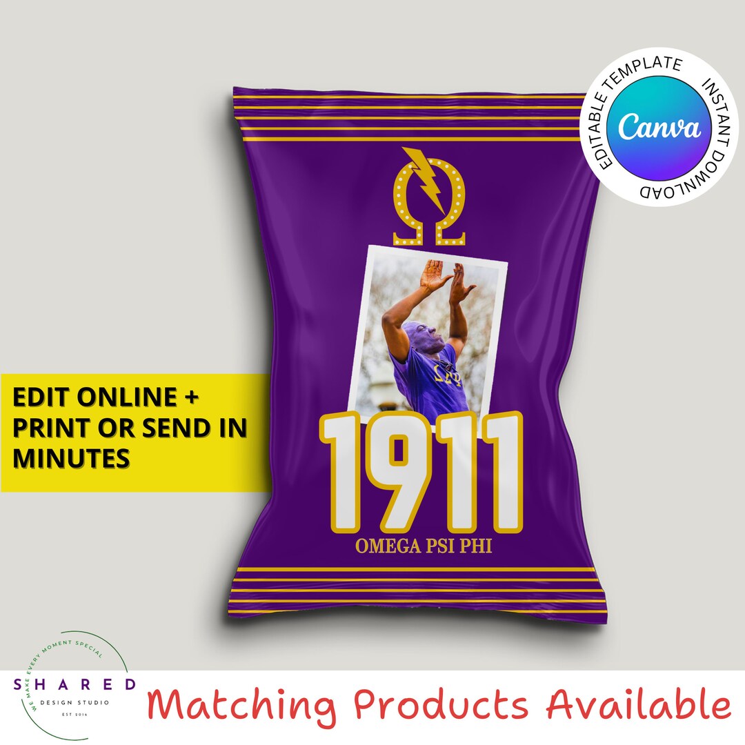Editable Purple & Gold Omega Chip Bag Wrapper, Printable Omega Chip Bag ...