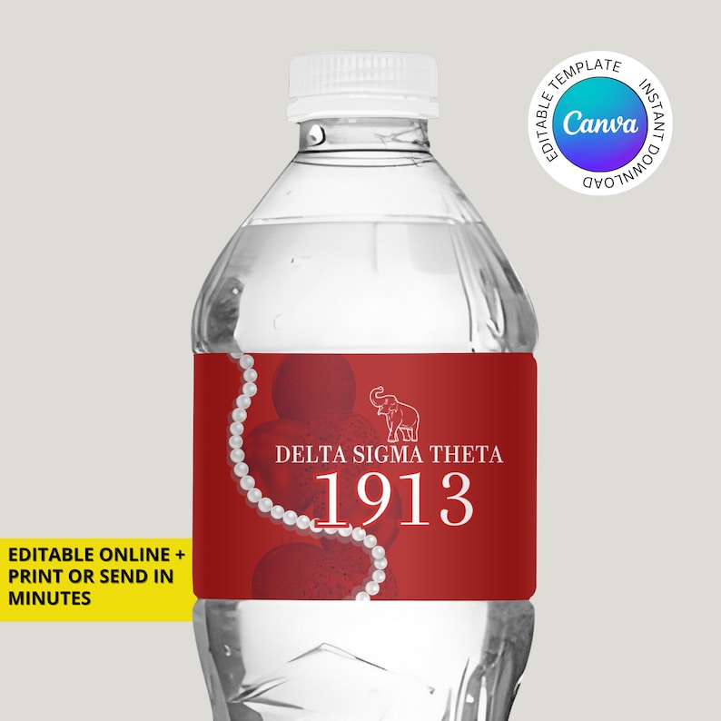 Editable Crimson & Cream Delta Sigma Theta Water Bottle Label ...