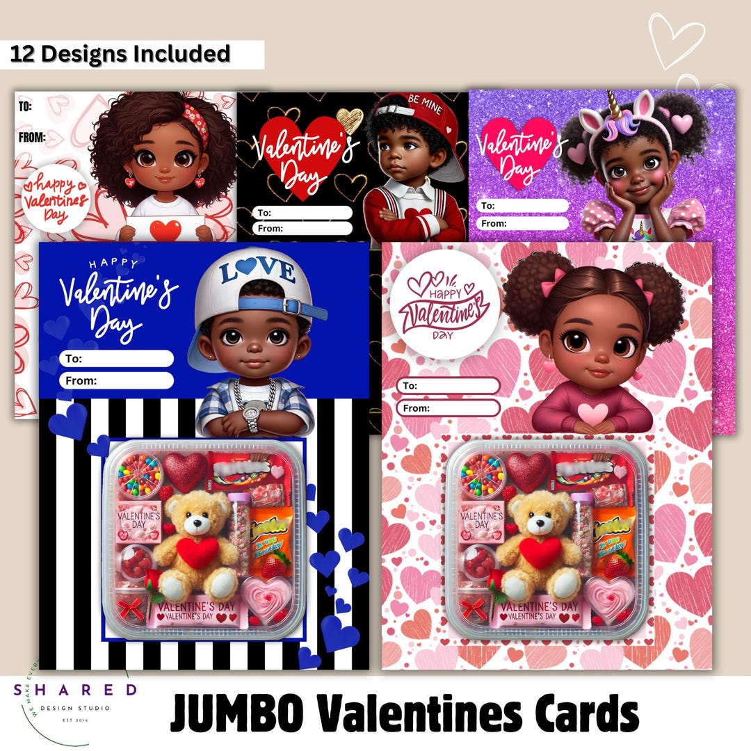 12 Jumbo Valentine's Day Card Bundle, Printable Candy Snack Gift Card ...
