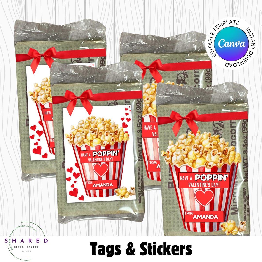 Editable Valentine's Day Treat Label Bundle Printable Popcorn Bag Tags ...