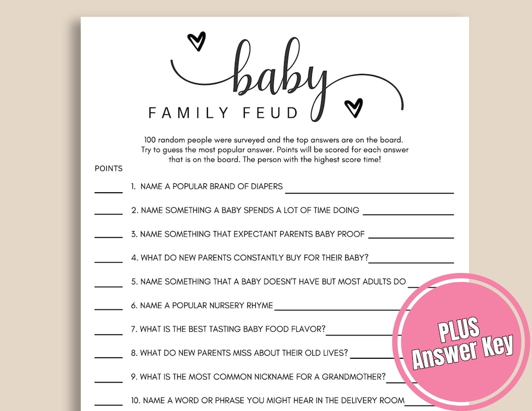 Minimalist Baby Shower Feud Hearts | Baby Shower Games Girl | Baby Feud ...