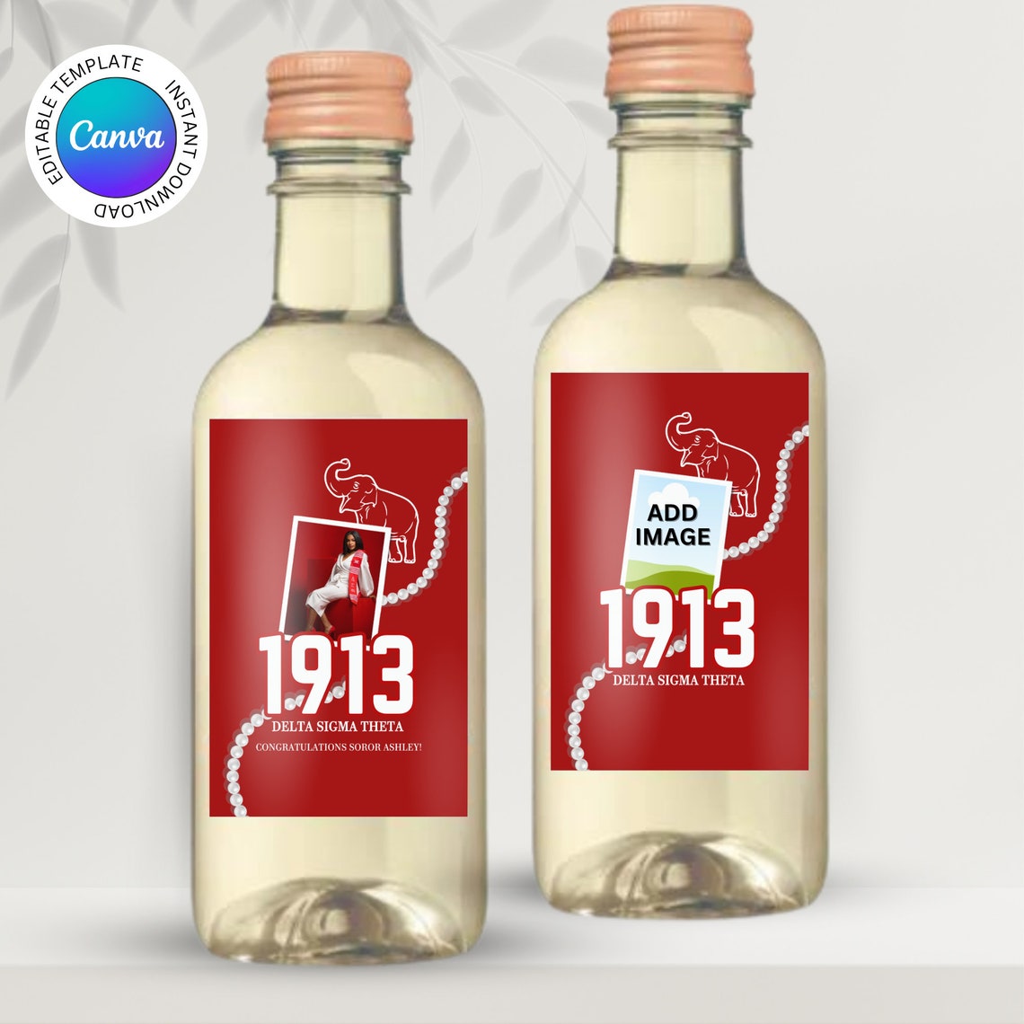 Editable Crimson & Cream Delta Mini Wine Bottle Label, Printable Delta ...
