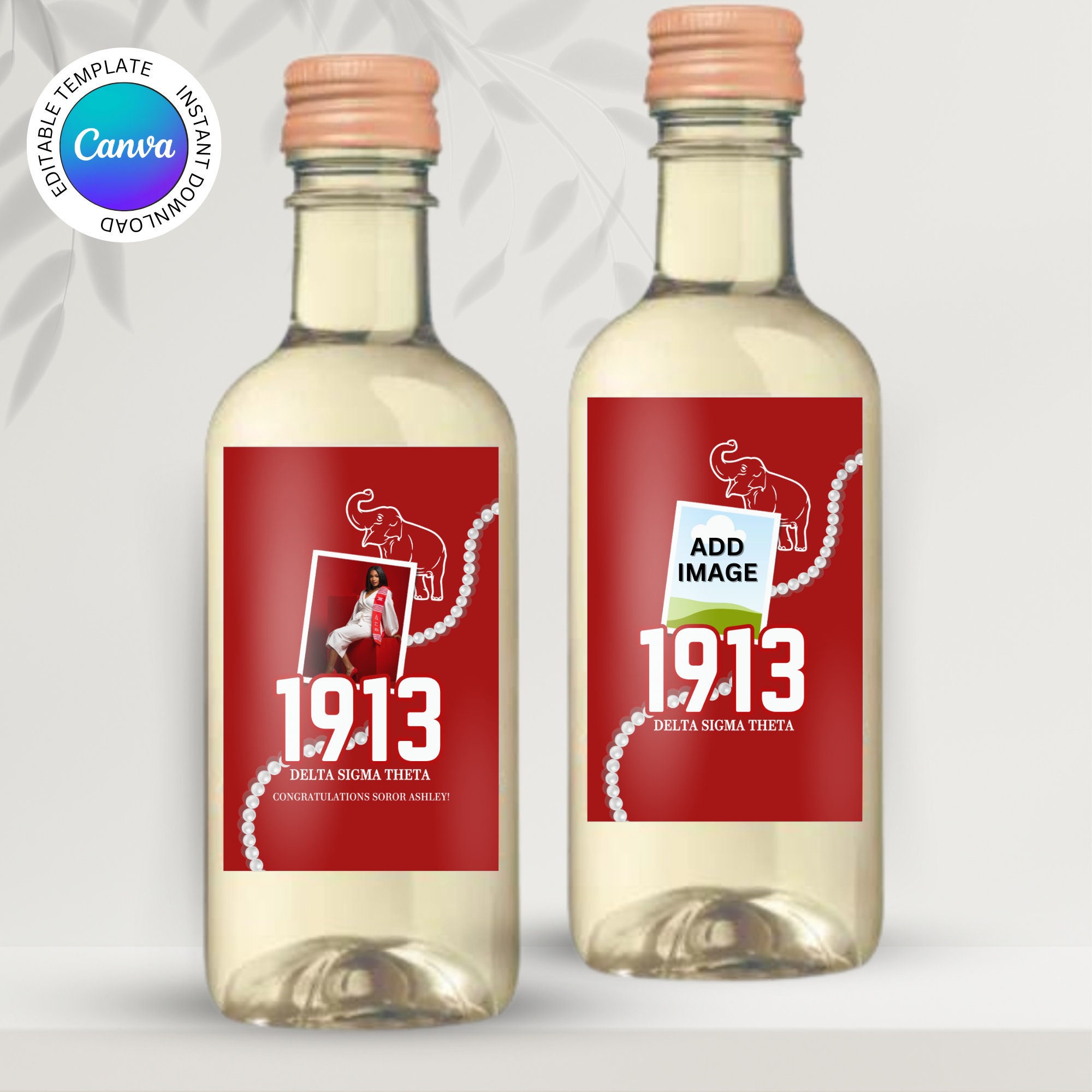 Editable Crimson & Cream Delta Mini Wine Bottle Label, Printable Delta ...