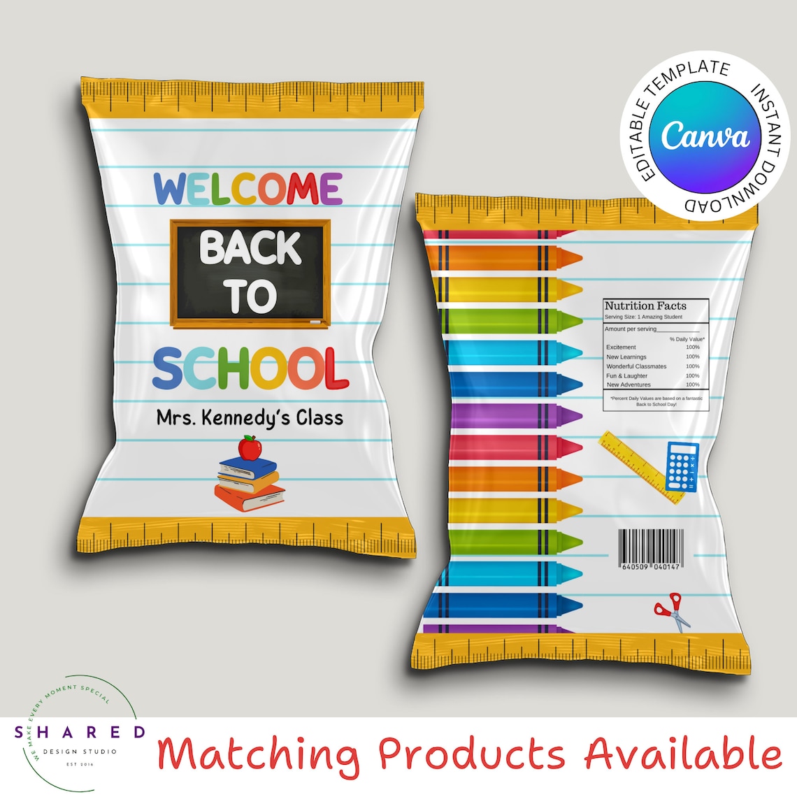 Editable Back to School Chip Bag Label, Printable Teacher Student Gift ...