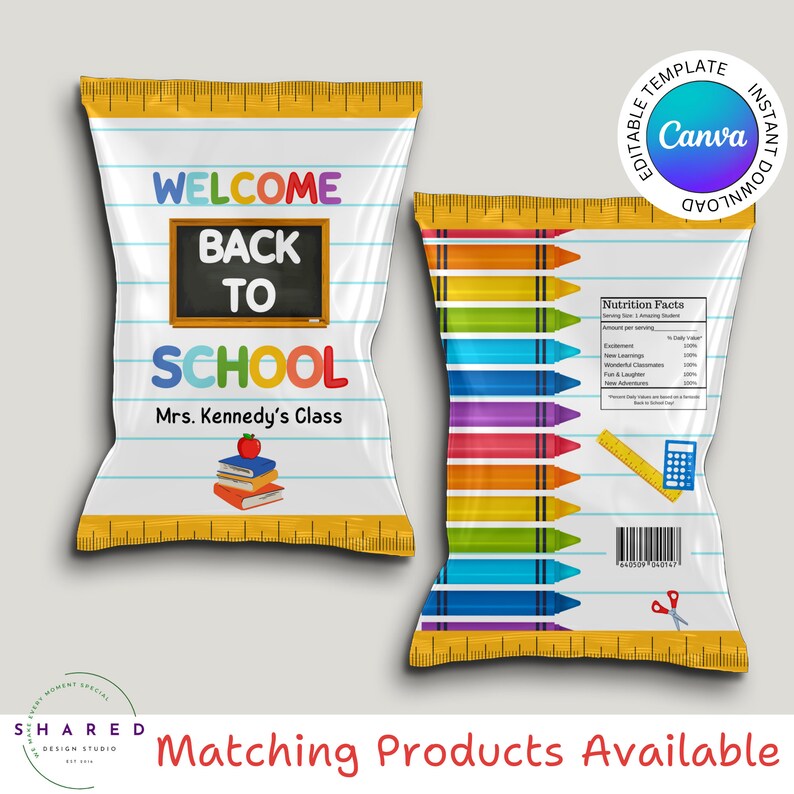 Editable Back to School Chip Bag Label, Printable Teacher Student Gift ...