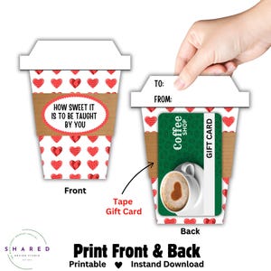 Teacher Coffee Cup Gift Card Holder With Sleeve, Valentine's Day Gift ...