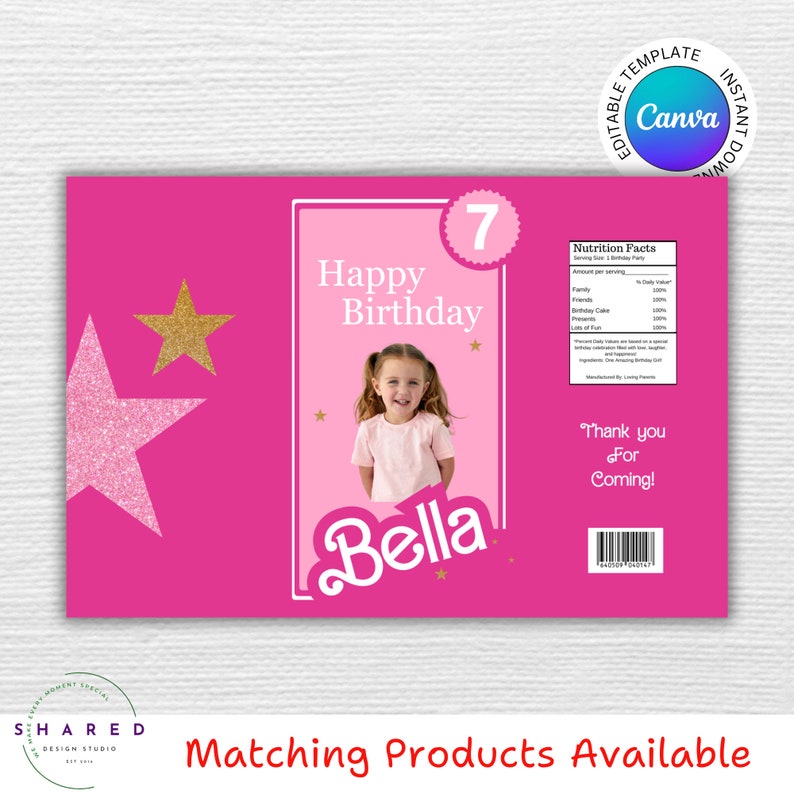 Editable Pink Birthday Party Printable Mini Chocolate Candy Bar Labels ...