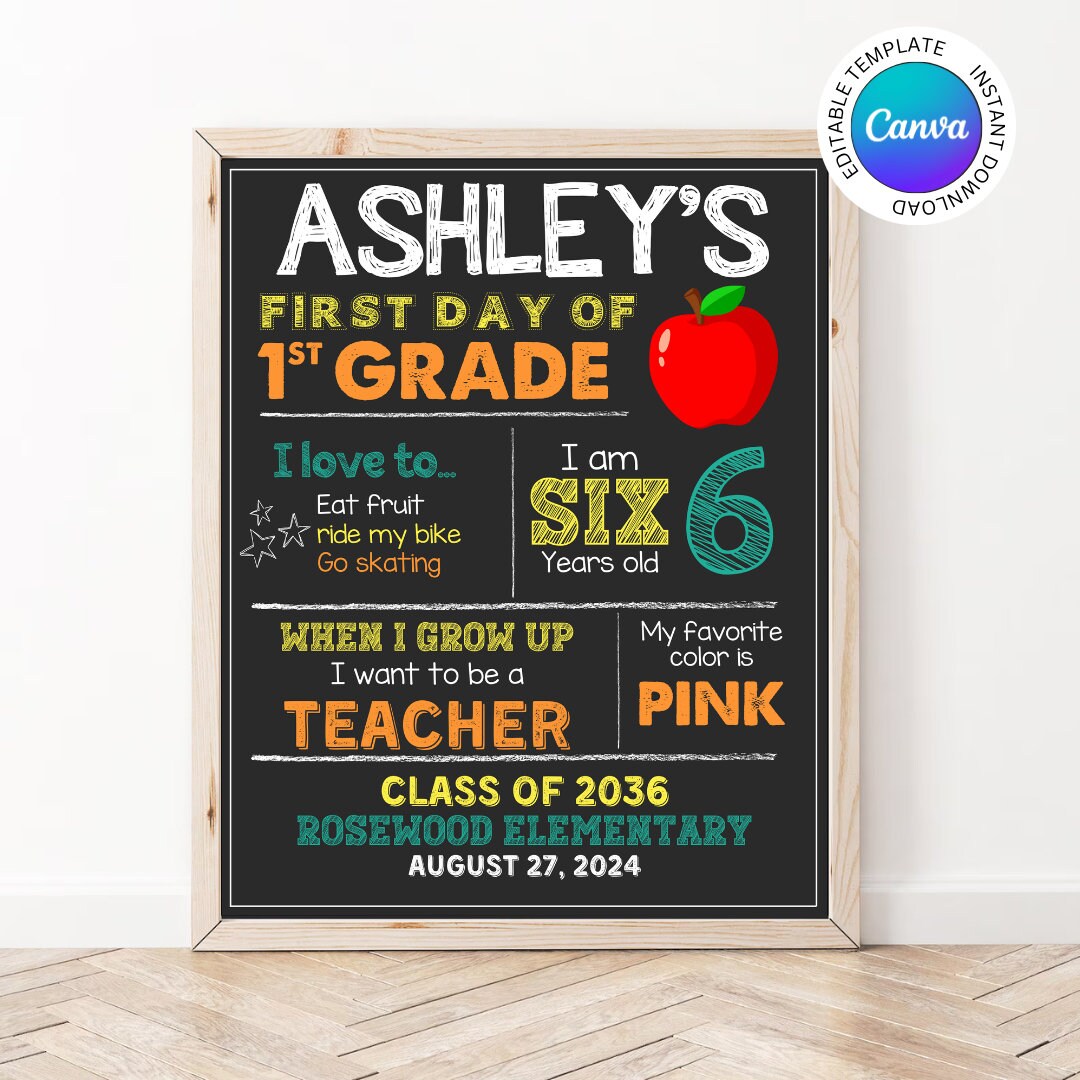 Editable First Day of School Sign, Printable Chalkboard Back to School ...
