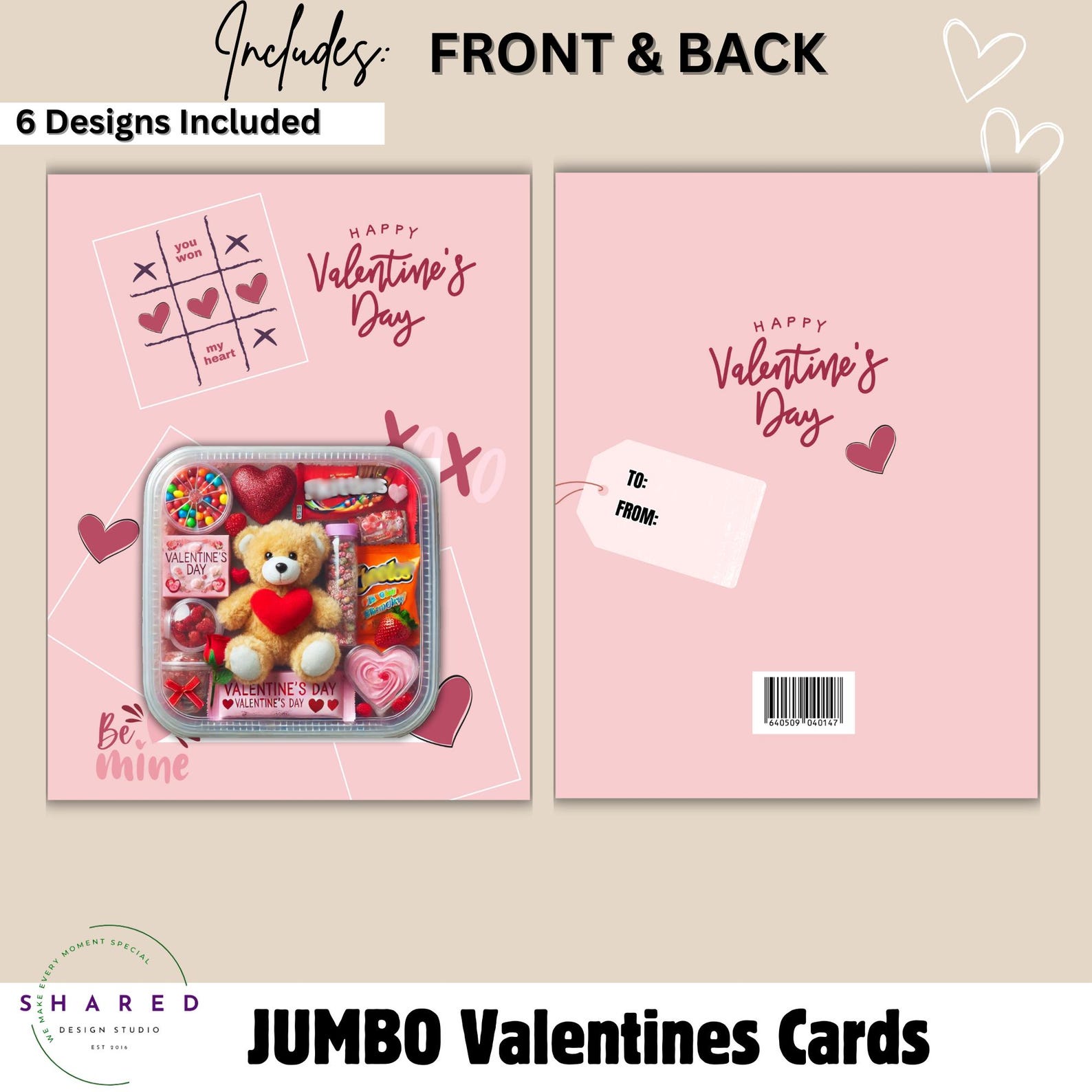 6 Jumbo Valentine's Day Card Bundle, Printable Candy Snack Card, DIY ...