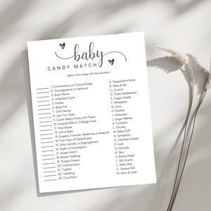 Minimalist Baby Shower Candy Match Game | Baby Shower Games Girl | Baby ...