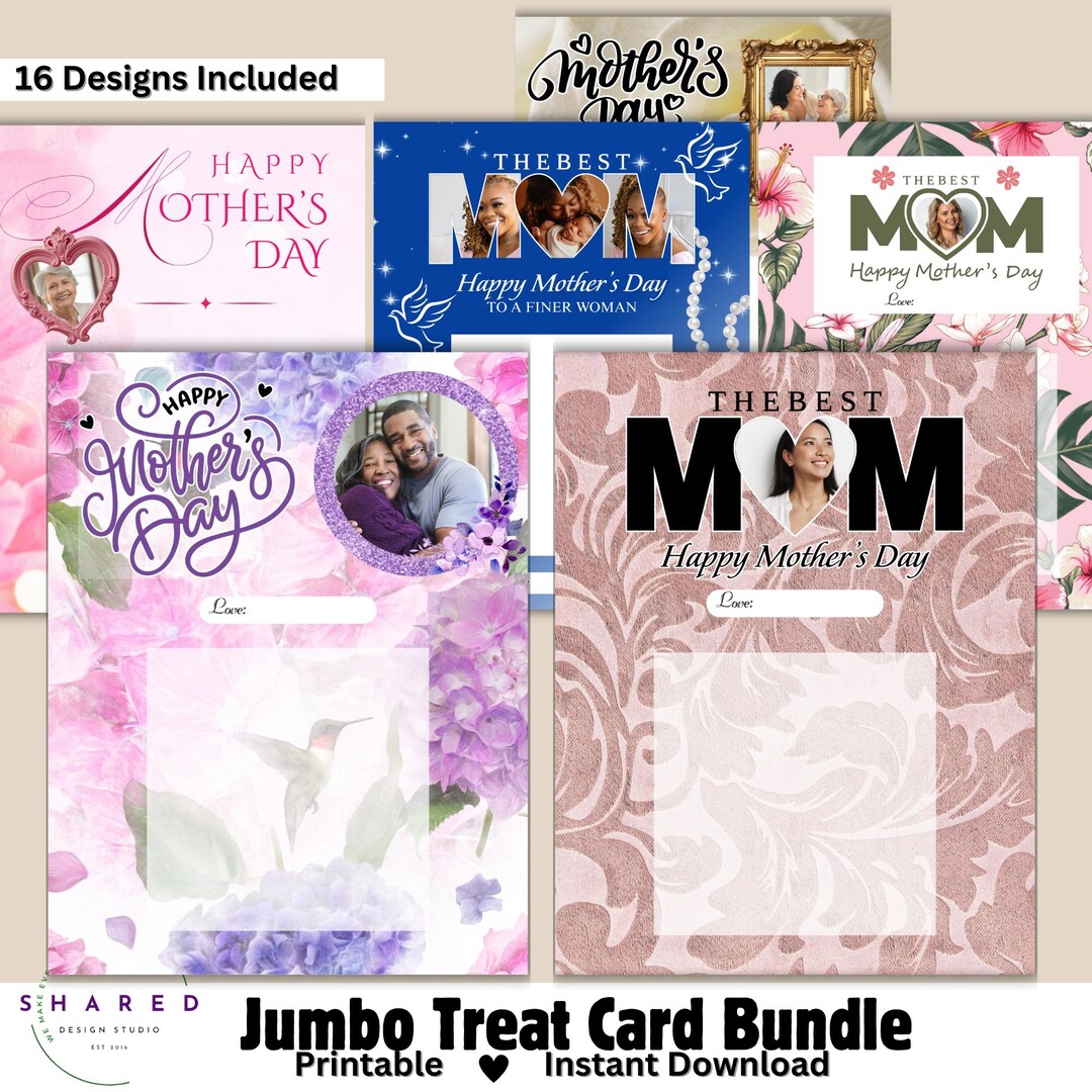 16 Mother's Day Jumbo Card Bundle, Editable Candy Snack Gift Card, DIY ...