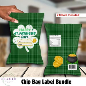 Editable St. Patrick's Day Chip Bag Label Bundle, Printable Green Lucky ...