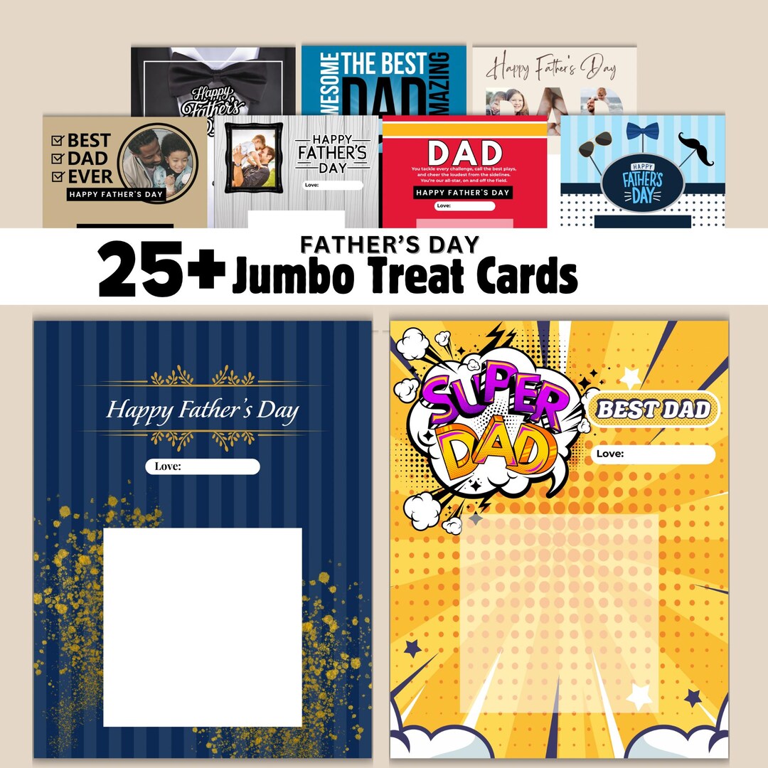 25 Father's Day Jumbo Card Bundle, Editable Candy Snack Gift Card, DIY ...