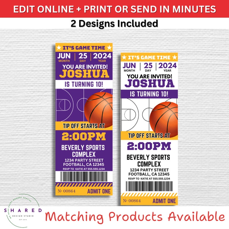 Purple & Gold Los Angeles Basketball Team Birthday Party Printable ...