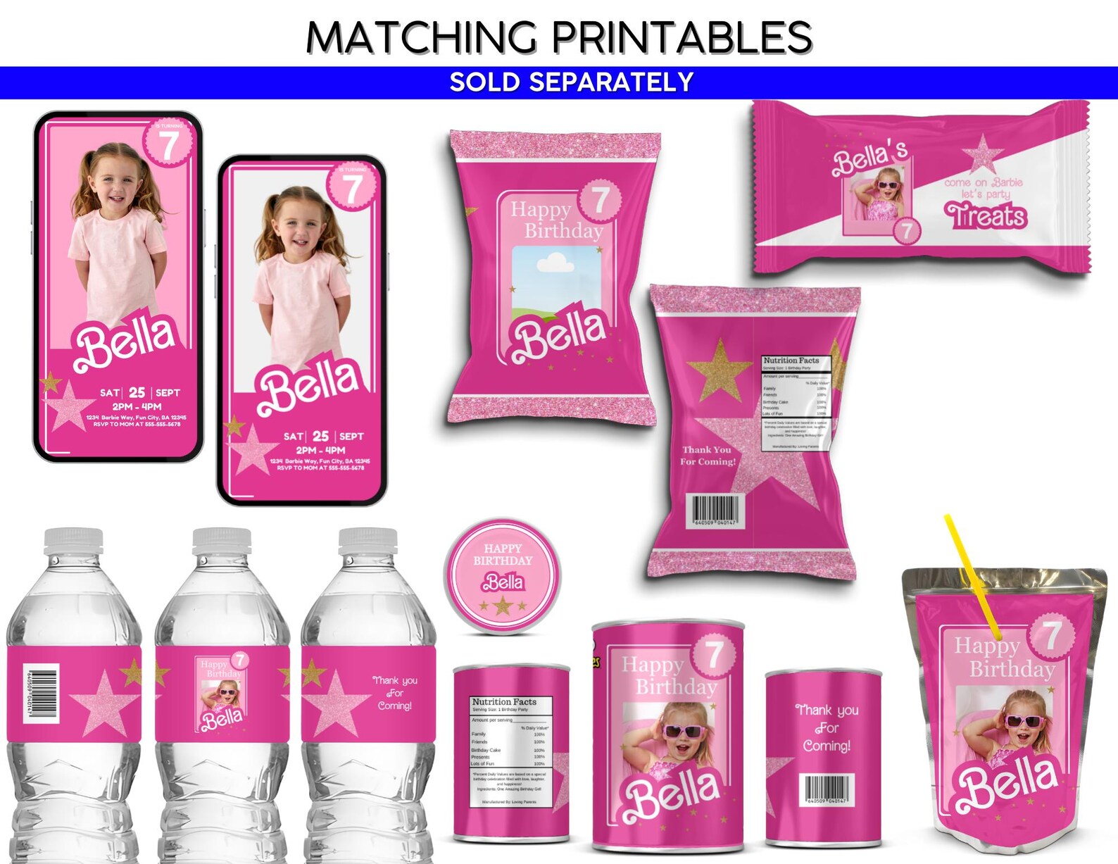Editable Pink Birthday Party Printable Juice Labels | Party Favor Juice ...