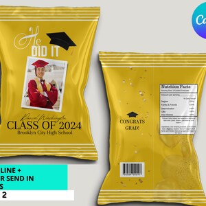 Editable Gold Graduation Chip Bag Label, Printable Grad Chip Bag ...
