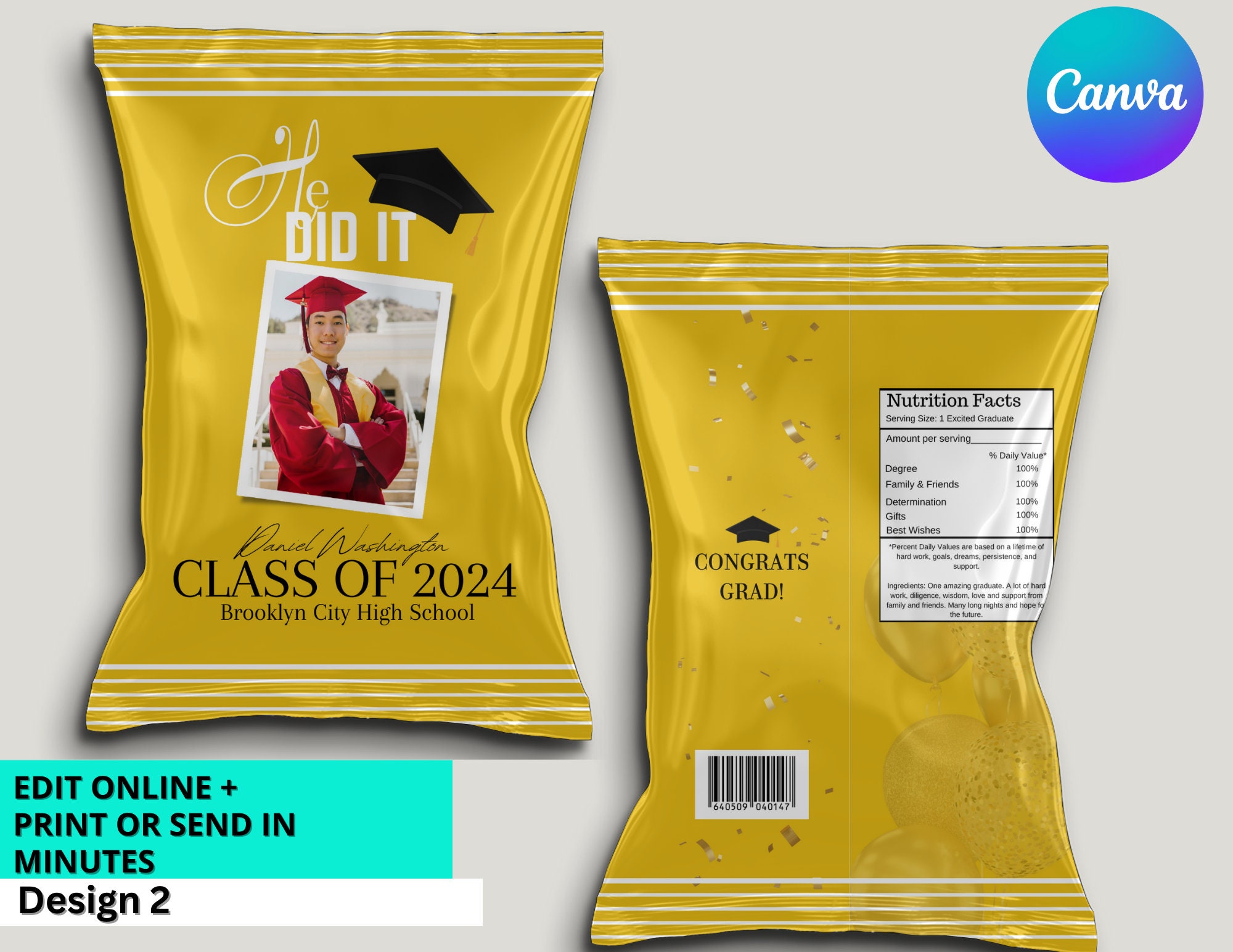 Editable Gold Graduation Chip Bag Label, Printable Grad Chip Bag ...