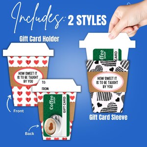 Teacher Coffee Cup Gift Card Holder With Sleeve, Valentine's Day Gift ...