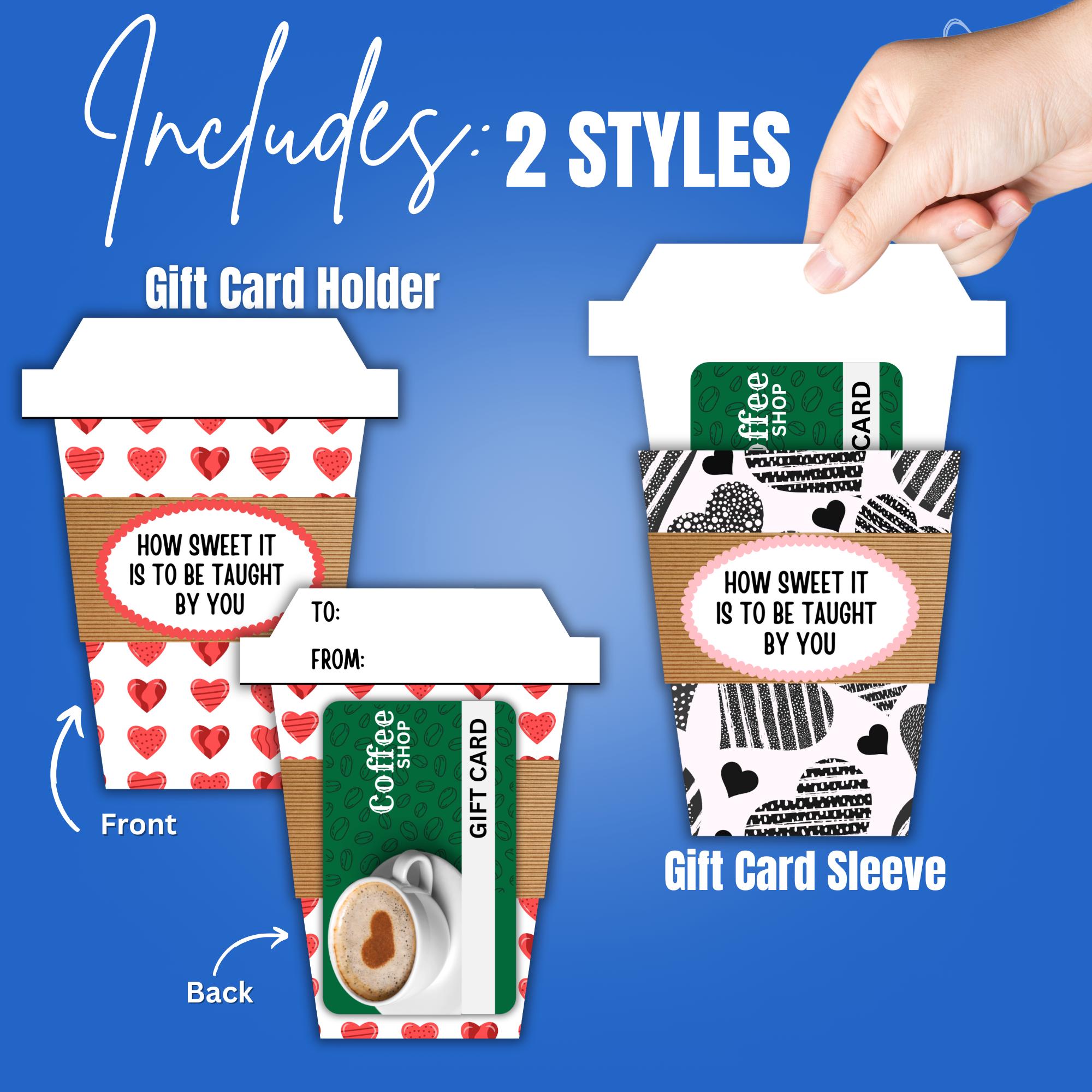 Teacher Coffee Cup Gift Card Holder With Sleeve, Valentine's Day Gift ...