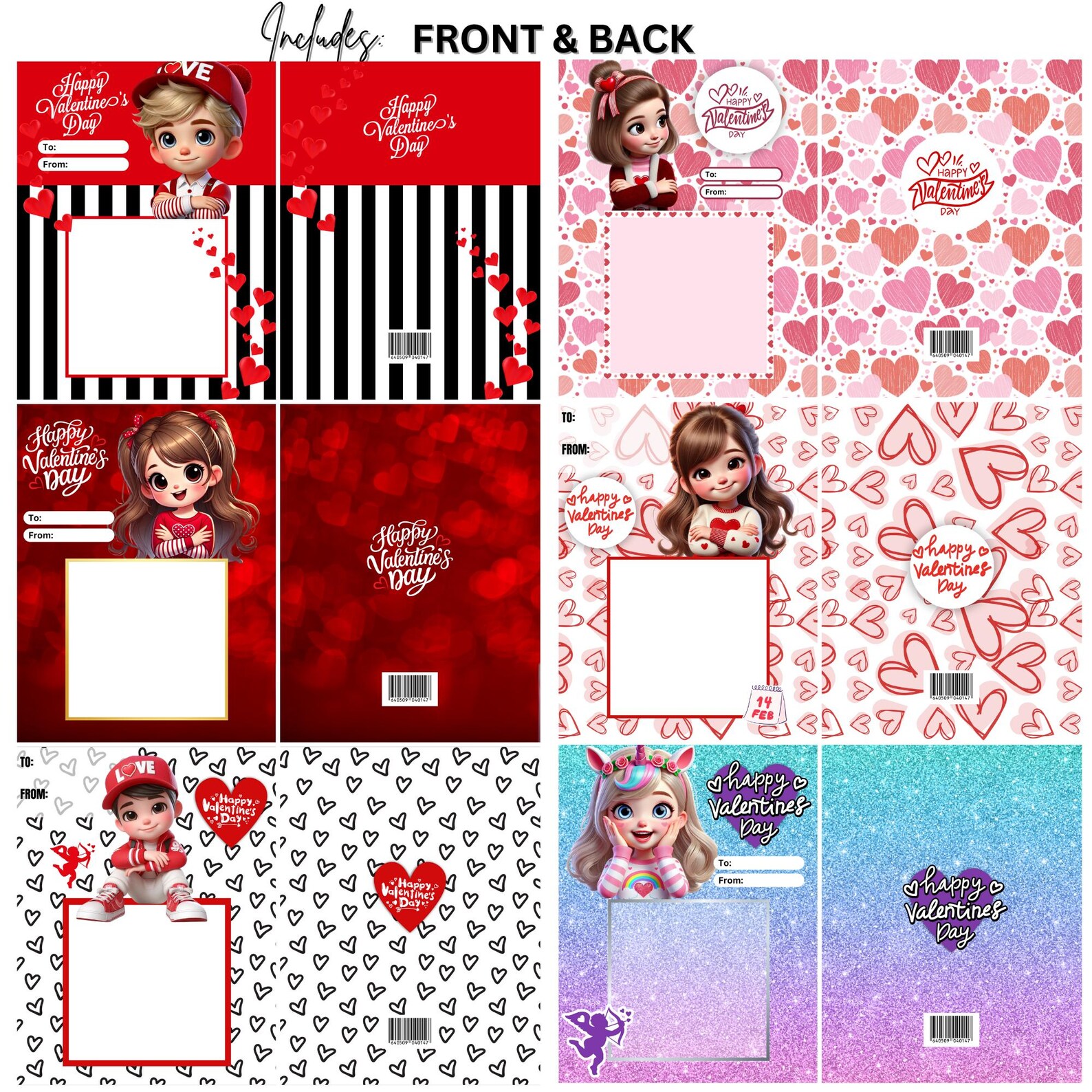 12 Jumbo Valentine's Day Card Bundle, Printable Candy Snack Card, DIY ...