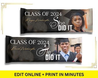 Editable Green & Gold Graduation Candy Bar Wrapper, Printable Grad ...