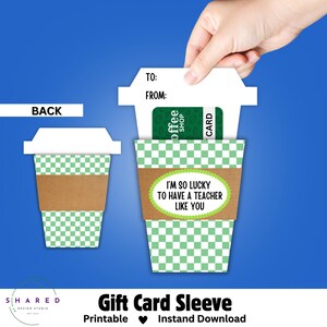 Teacher Coffee Cup Gift Card Holder With Sleeve, St. Patrick's Day Gift ...