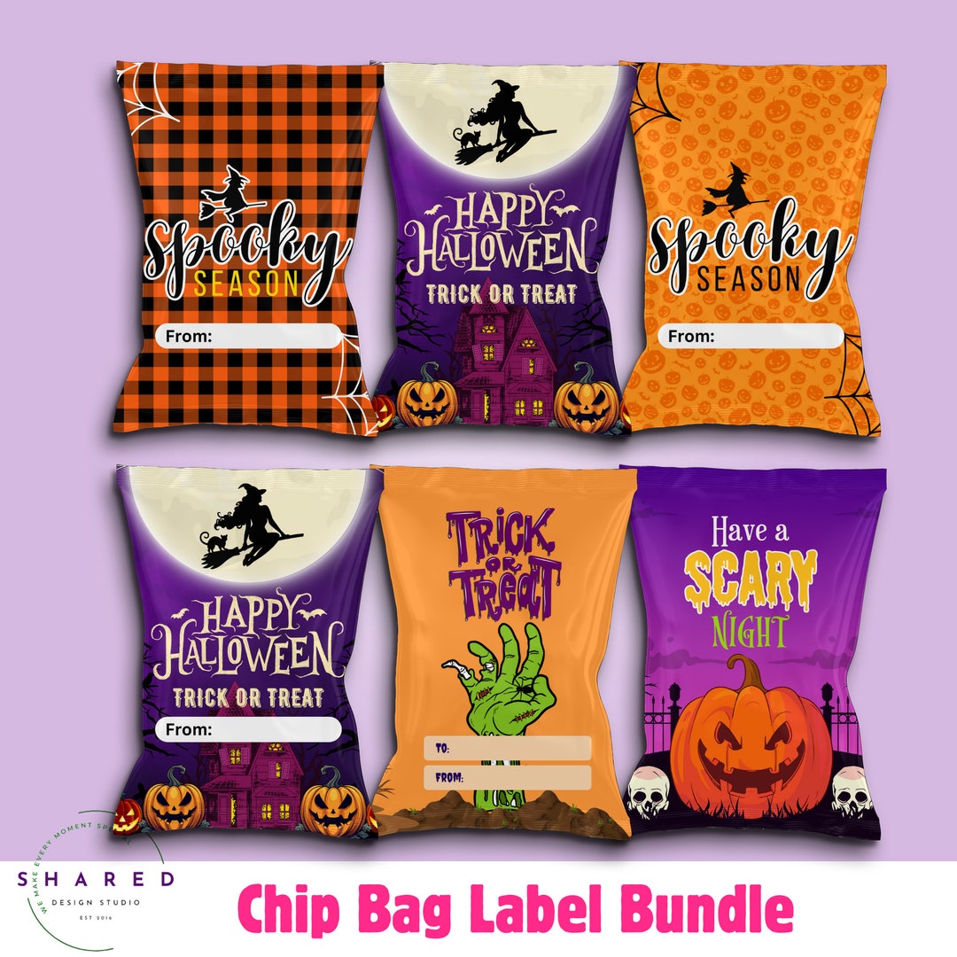 Editable Halloween Chip Bag Label Bundle, Printable Spooky Colorful ...