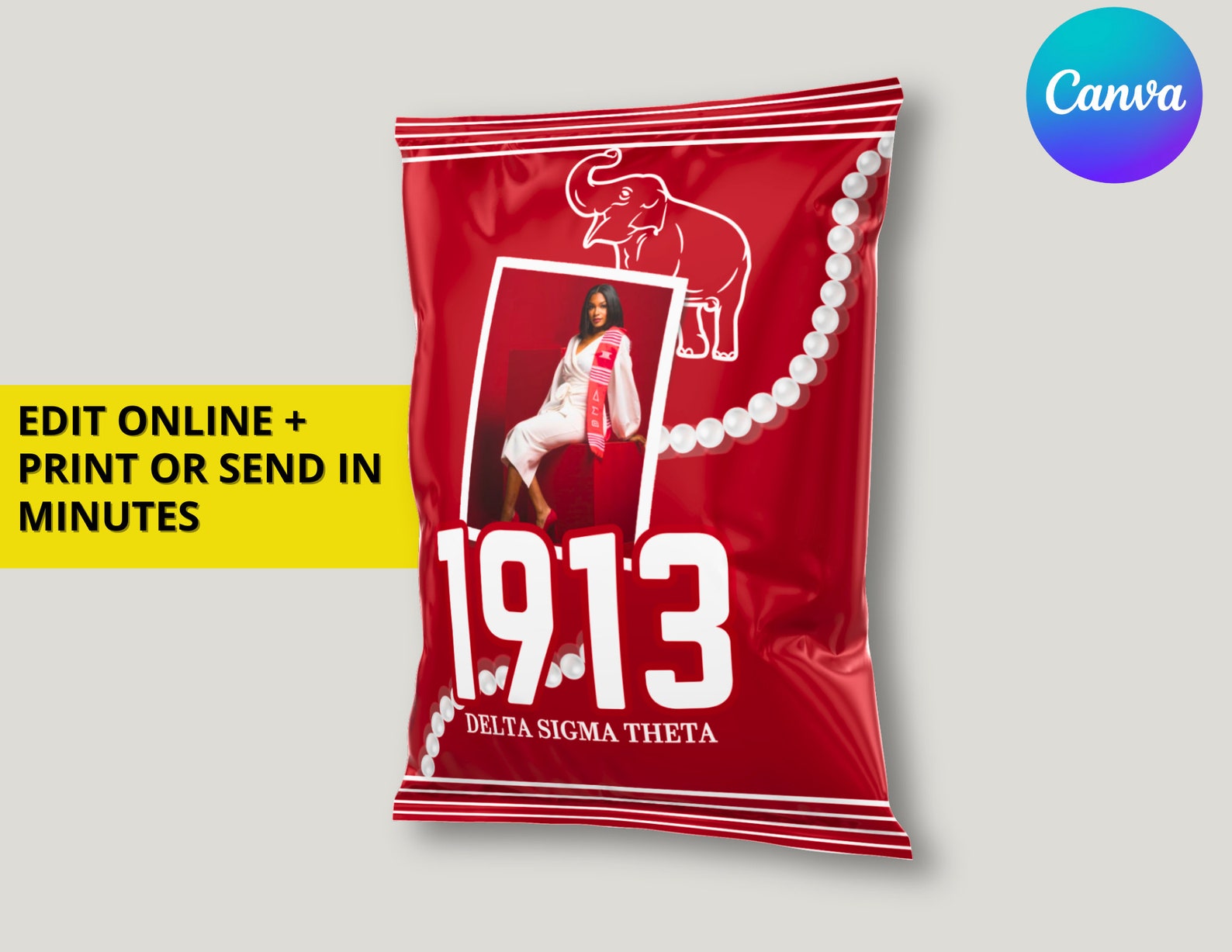Editable Crimson & Cream Delta Chip Bag Wrapper, Printable DST Chip Bag ...
