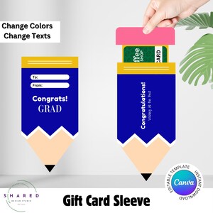 School Pencil Gift Card Holder With Sleeve, Editable Teacher Staff ...