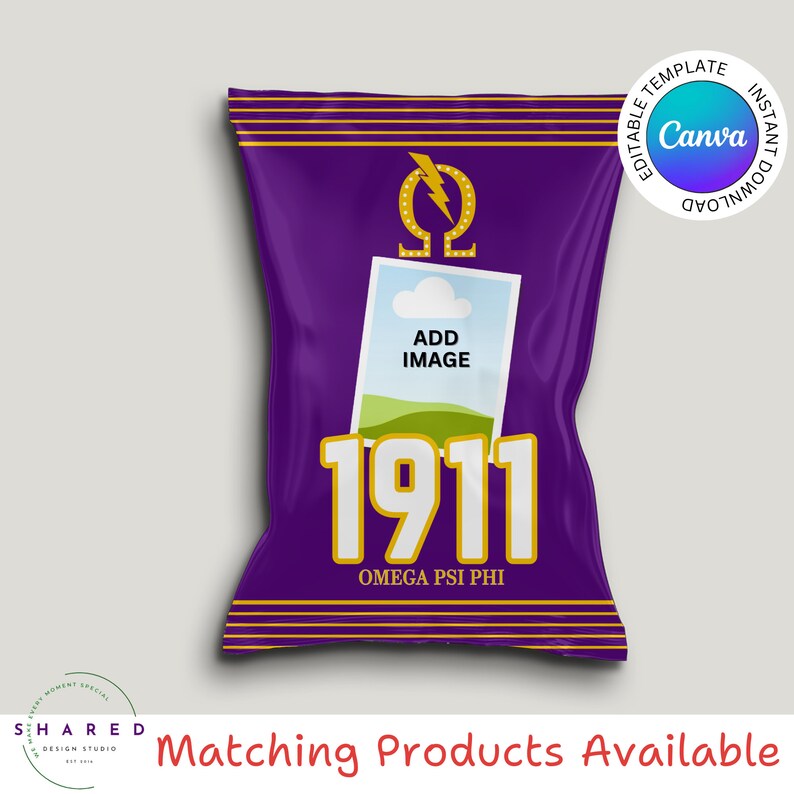 Editable Purple & Gold Omega Chip Bag Wrapper, Printable Omega Chip Bag ...