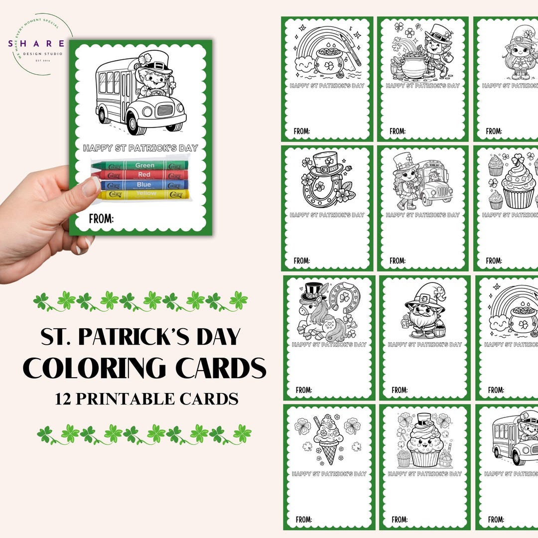 Kids St. Patrick's Day Coloring Cards, Printable Classroom Gift ...