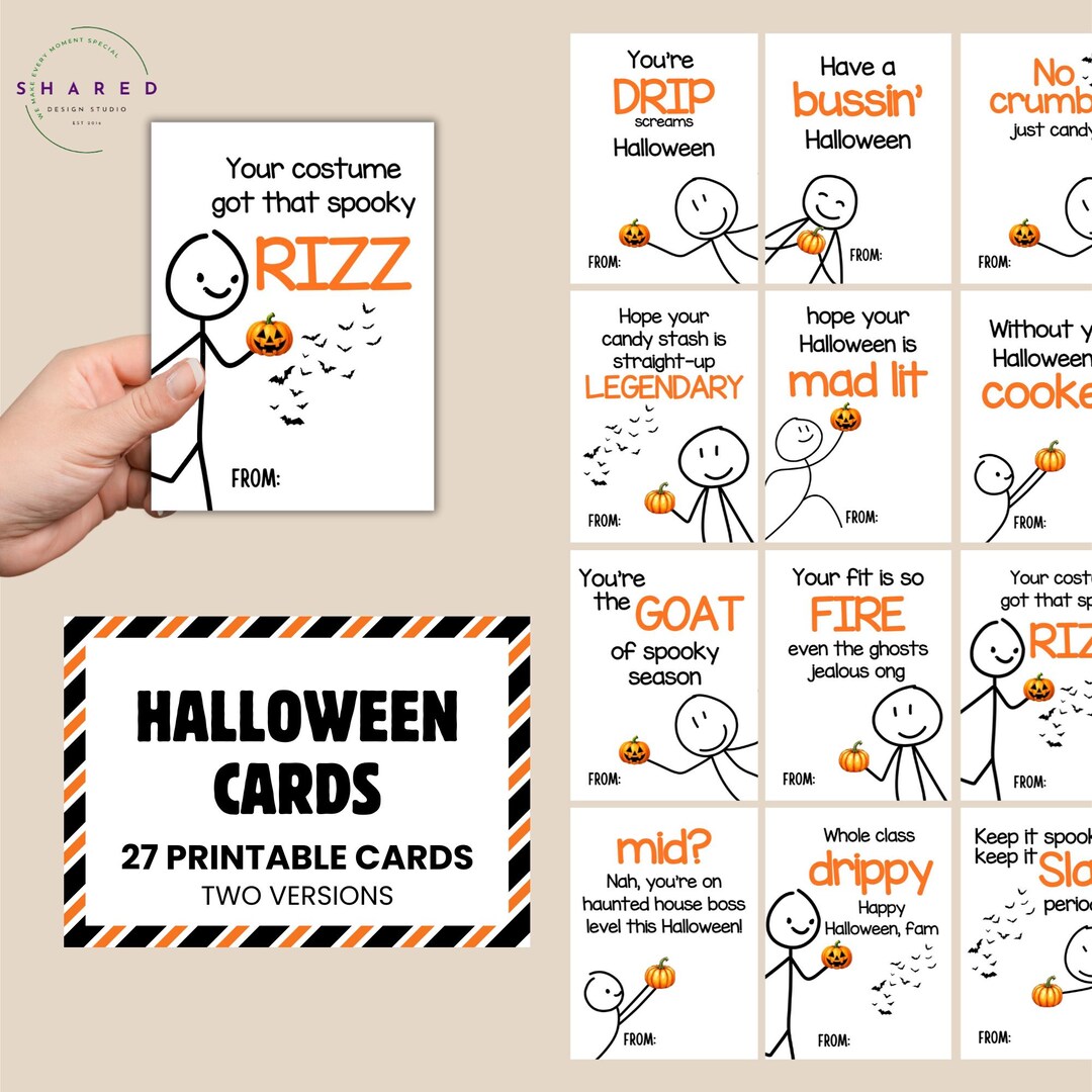 Slang Kids Halloween Cards, Funny Printable Classroom Gift, Skibidi ...