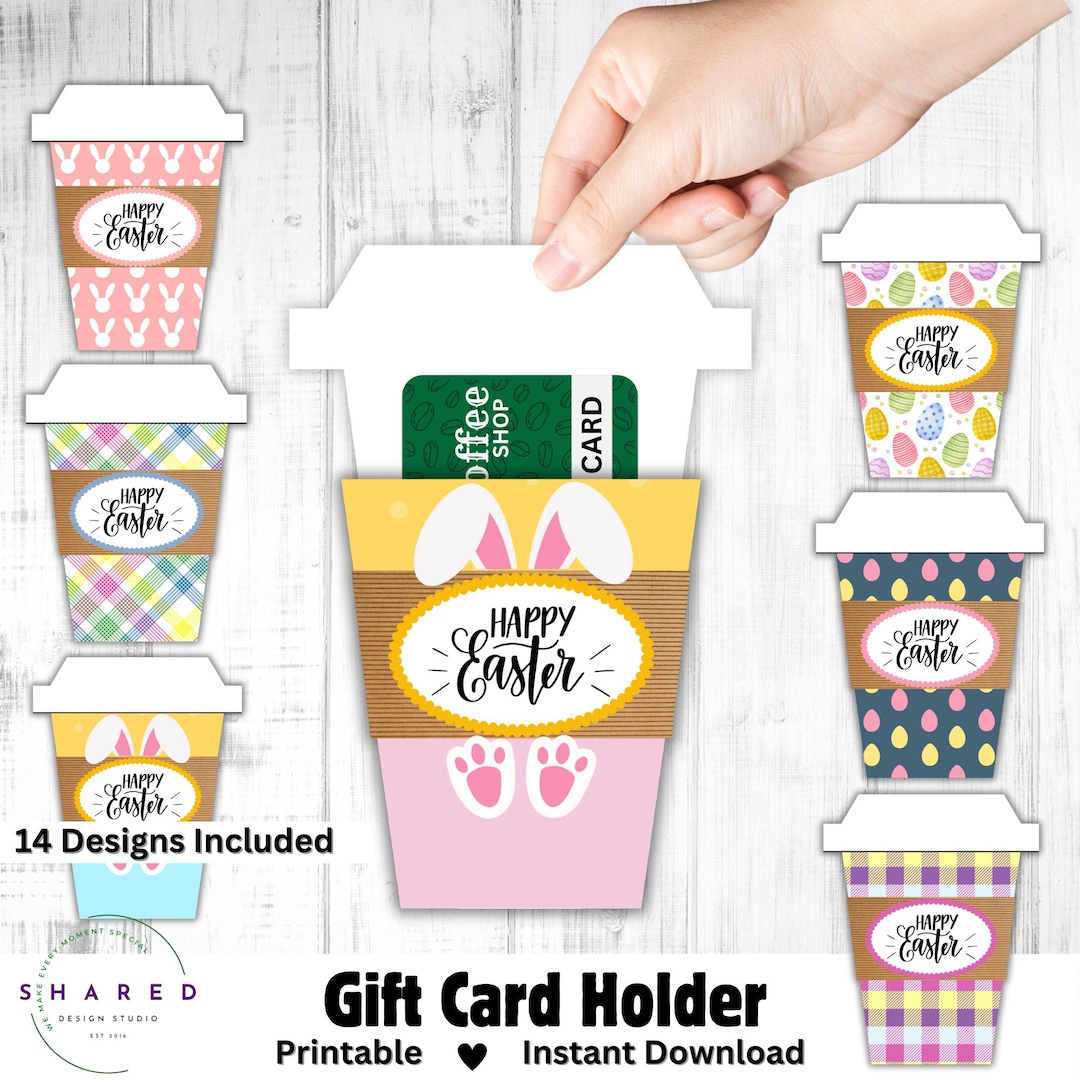 Easter Coffee Cup Gift Card Holder With Sleeve, Easter Bunny Gift Card ...