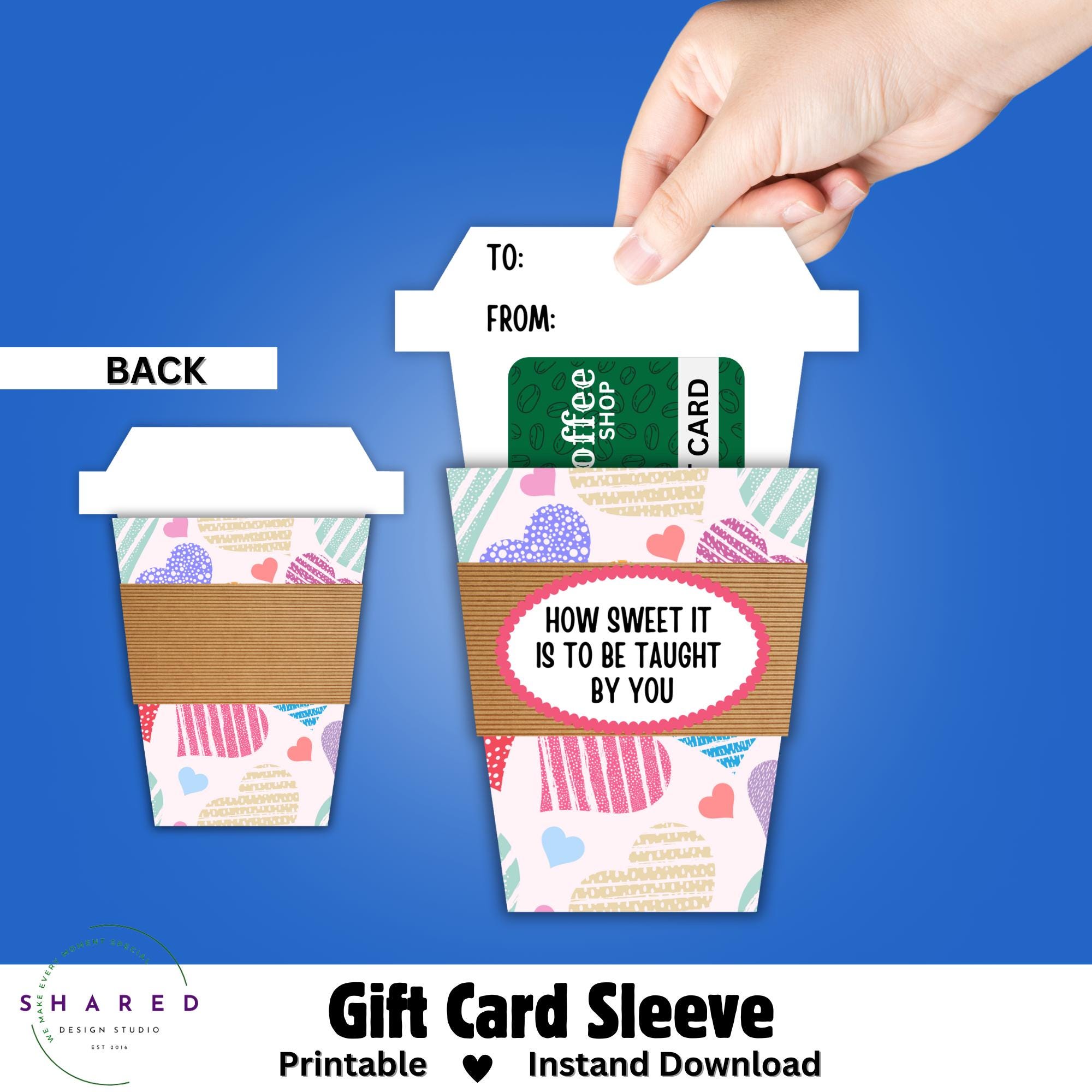 Teacher Coffee Cup Gift Card Holder With Sleeve, Valentine's Day Gift ...