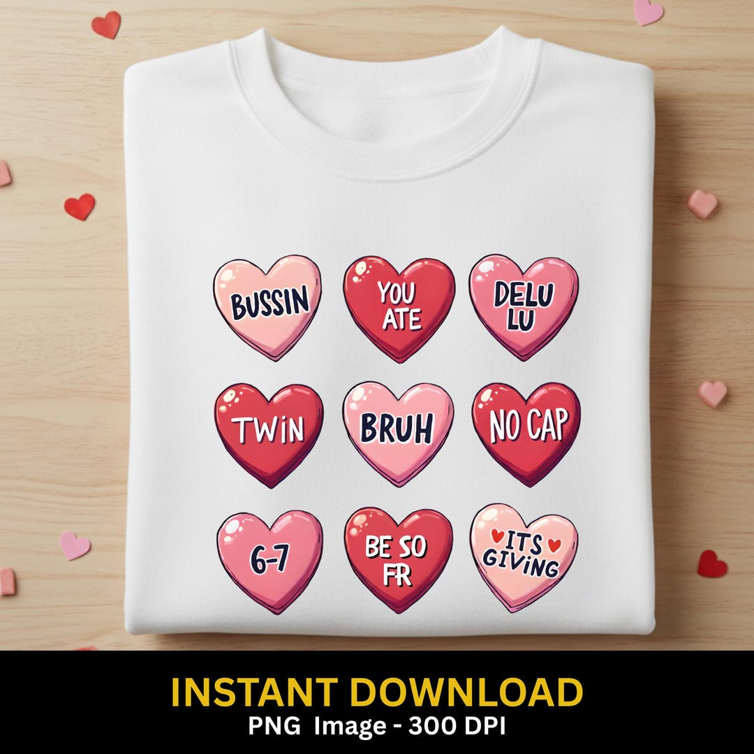 Funny Gen Z Valentine PNG: Slang Candy Hearts for Youth Shirt Design ...