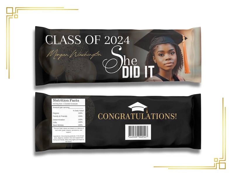 Editable Black & Gold Graduation Candy Bar Wrapper, Printable Grad ...