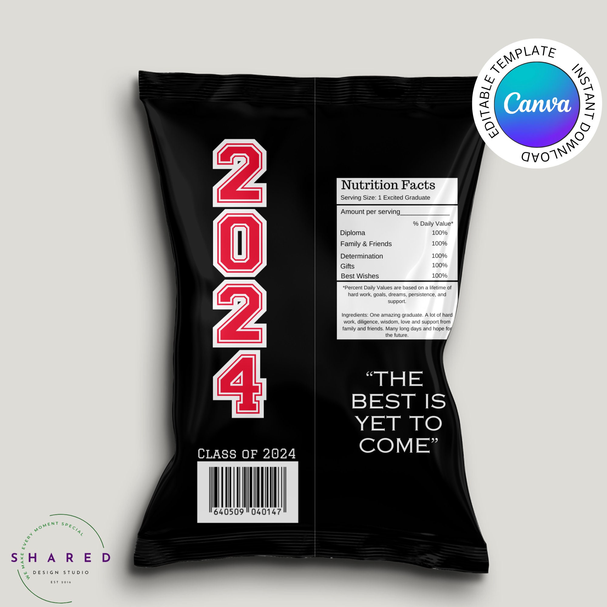 Editable Red, White, & Black Graduation Chip Bag Label, Printable ...
