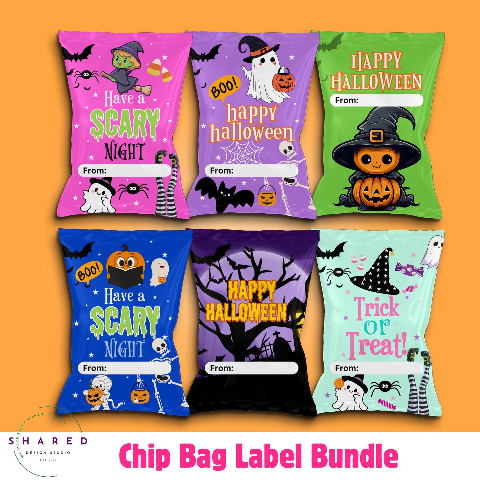 Editable Halloween Chip Bag Label Bundle, Printable Spooky Colorful ...
