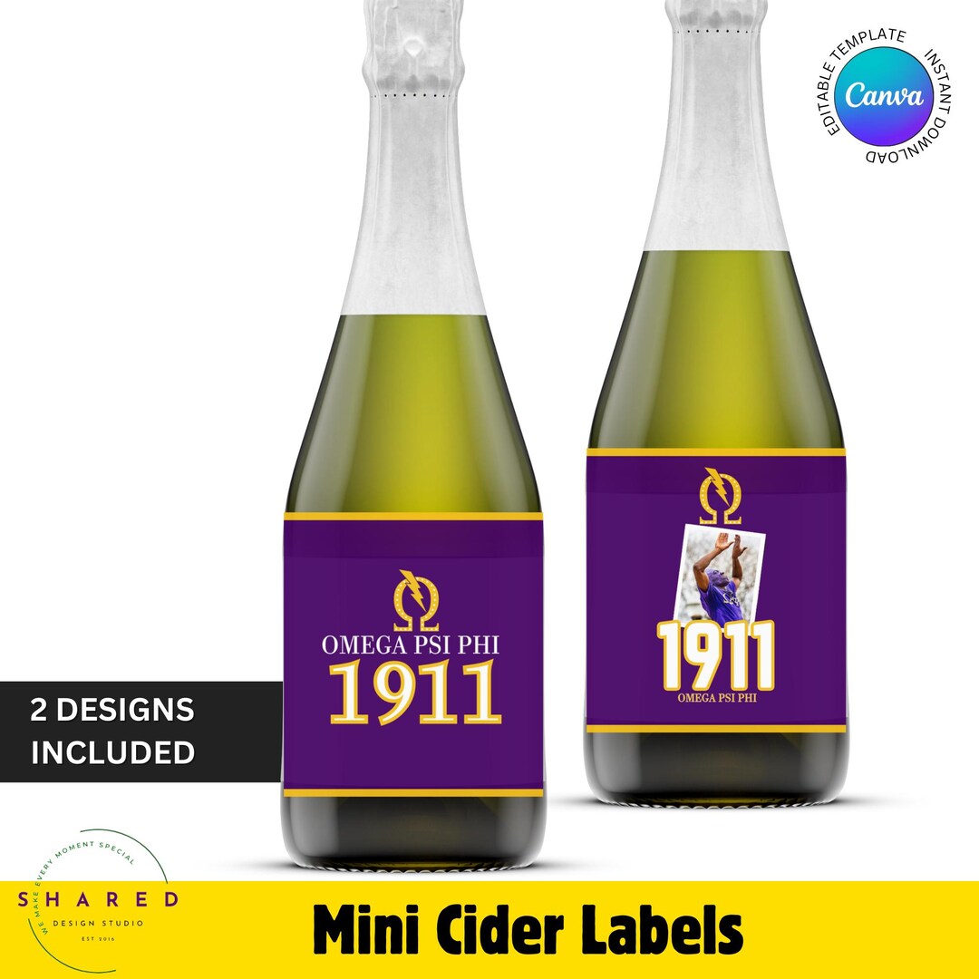 Printable Purple & Gold Omega Mini Cider Bottle Label, Que Dog Mini ...
