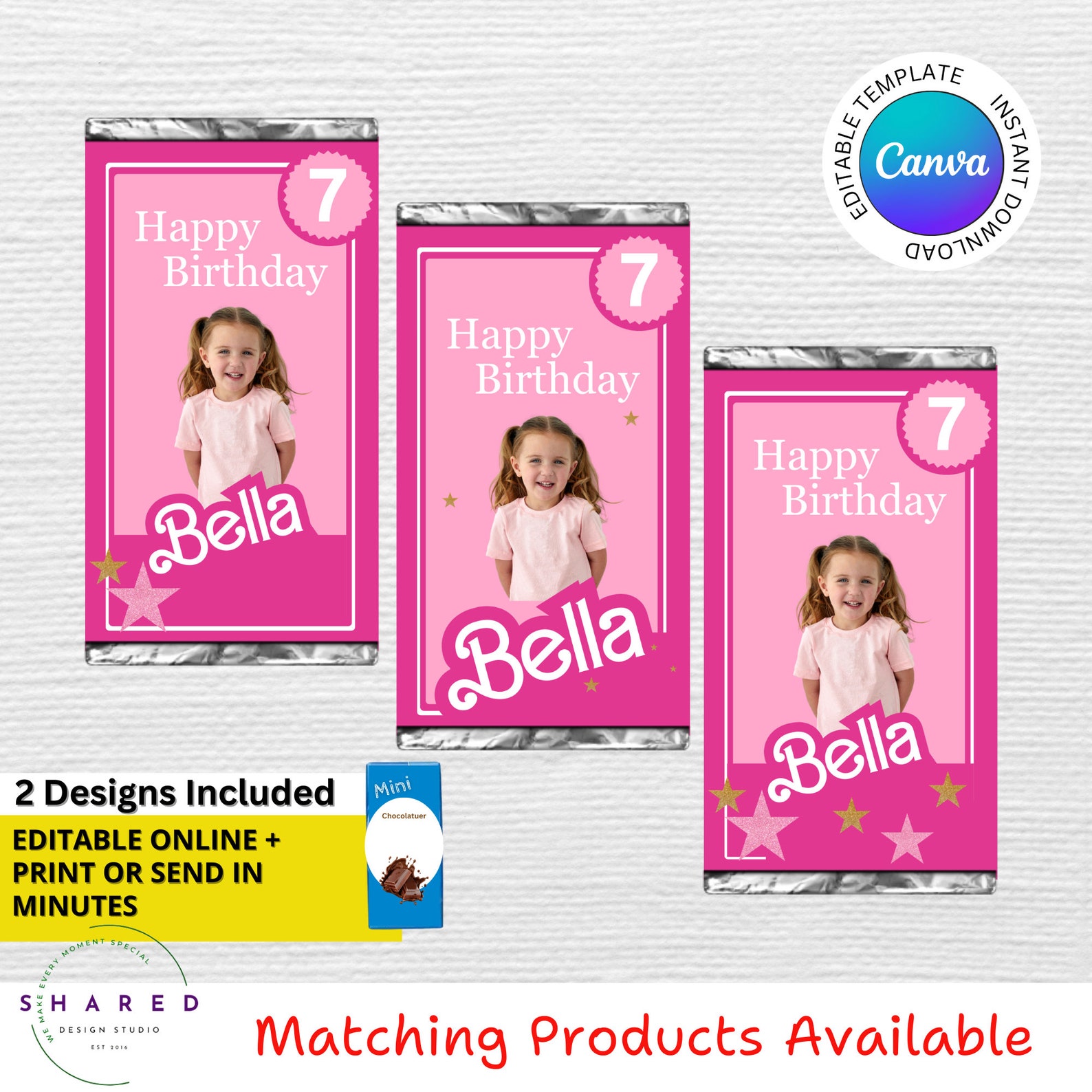 Editable Pink Birthday Party Printable Mini Chocolate Candy Bar Labels ...