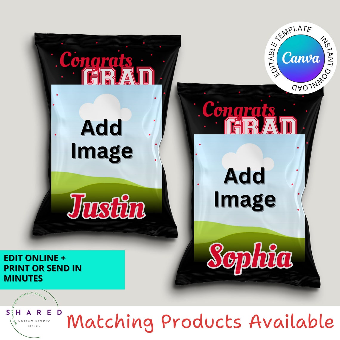 Editable Red, White, & Black Graduation Chip Bag Label, Printable ...