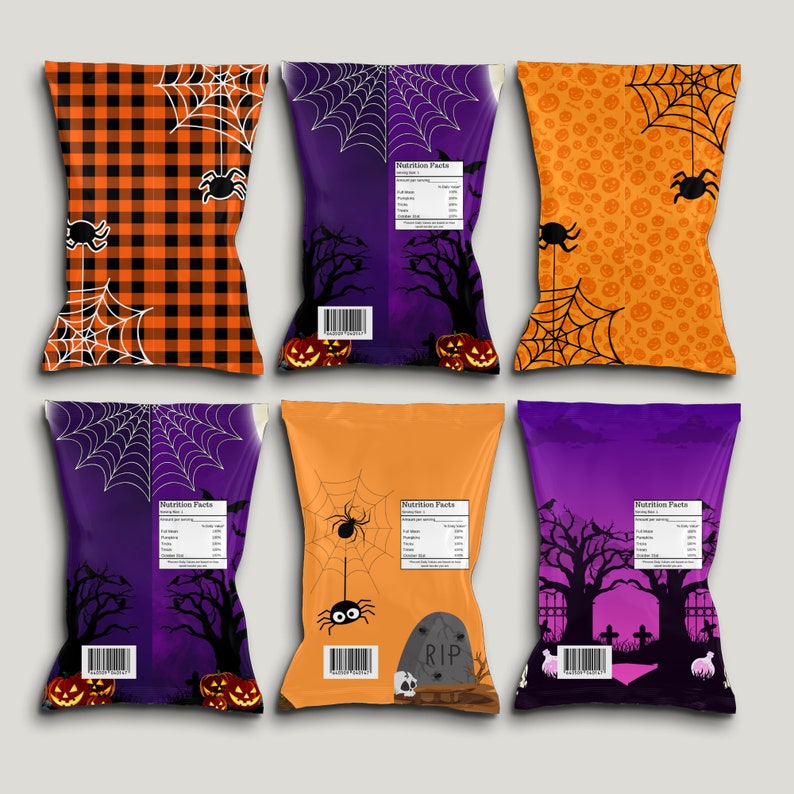 Editable Halloween Chip Bag Label Bundle, Printable Spooky Colorful ...
